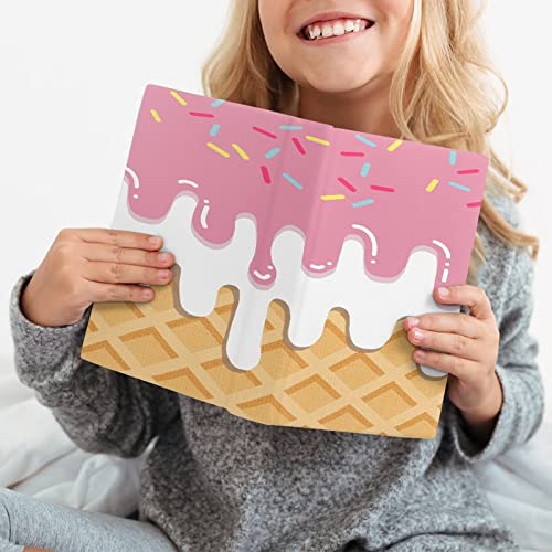 TODIYADDU Pink Ice Cream Book Sleeve Covers for Protect Simplicity Resilient Stretchable Book Covers No Glue Washable Suitable for Novels, Bibles, Documents