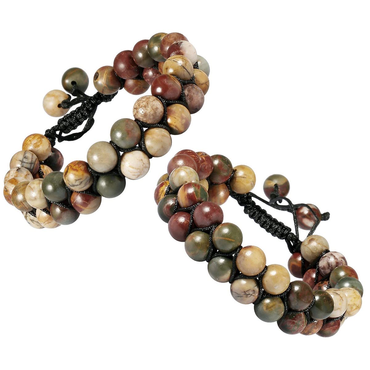 SUNYIK 8mm Round Picasso Jasper Adjustable Bracelet for Unisex, Double Layers Beads Macrame Friendship Bracelets, 7"-10" Strand