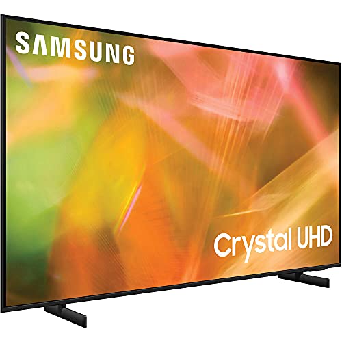 SAMSUNG UN43AU8000 43 Inch 4K Crystal UHD Smart LED TV Bundle with Deco Home 60W 2.0 Channel Soundbar, 37-70 inch TV Wall Mount Bracket Bundle and 6-Outlet Surge Adapter