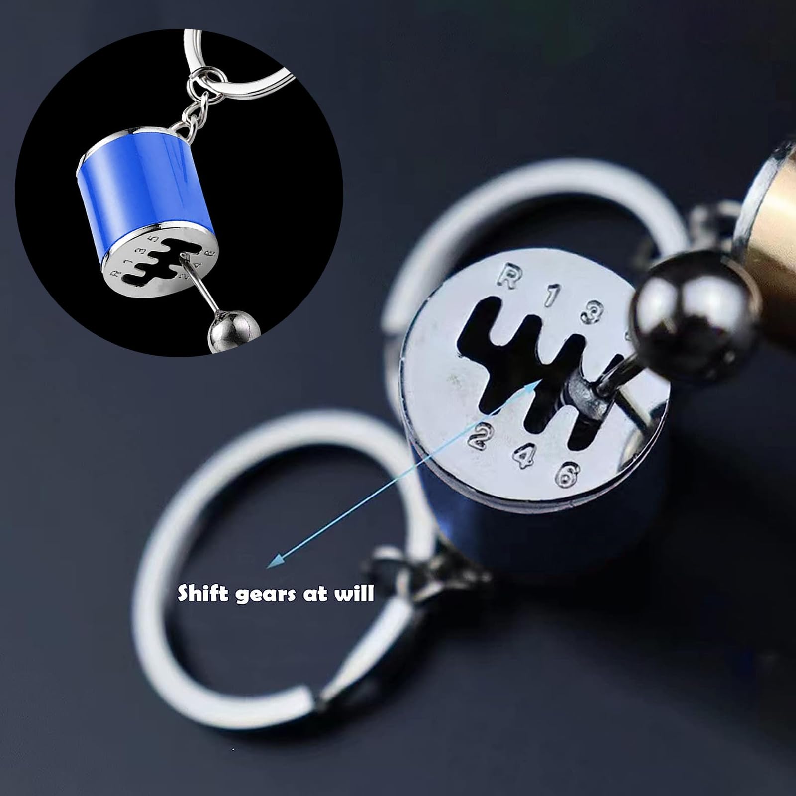 gunhunt 1 PC Car Shifter Keyring, 6 Speed Gear Key Clip, Universal Polished Metal Collectible Key Chain Creative Model (Blue)