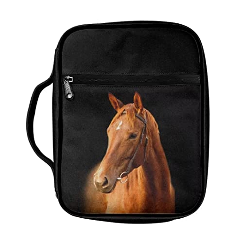 Poetesant Horse Bible Case for Adult Horses Book Carrying Cover with Handle 3D Print Bible Protective Bags for Your Prayer and Study Items Notebooks Pens Phones Church