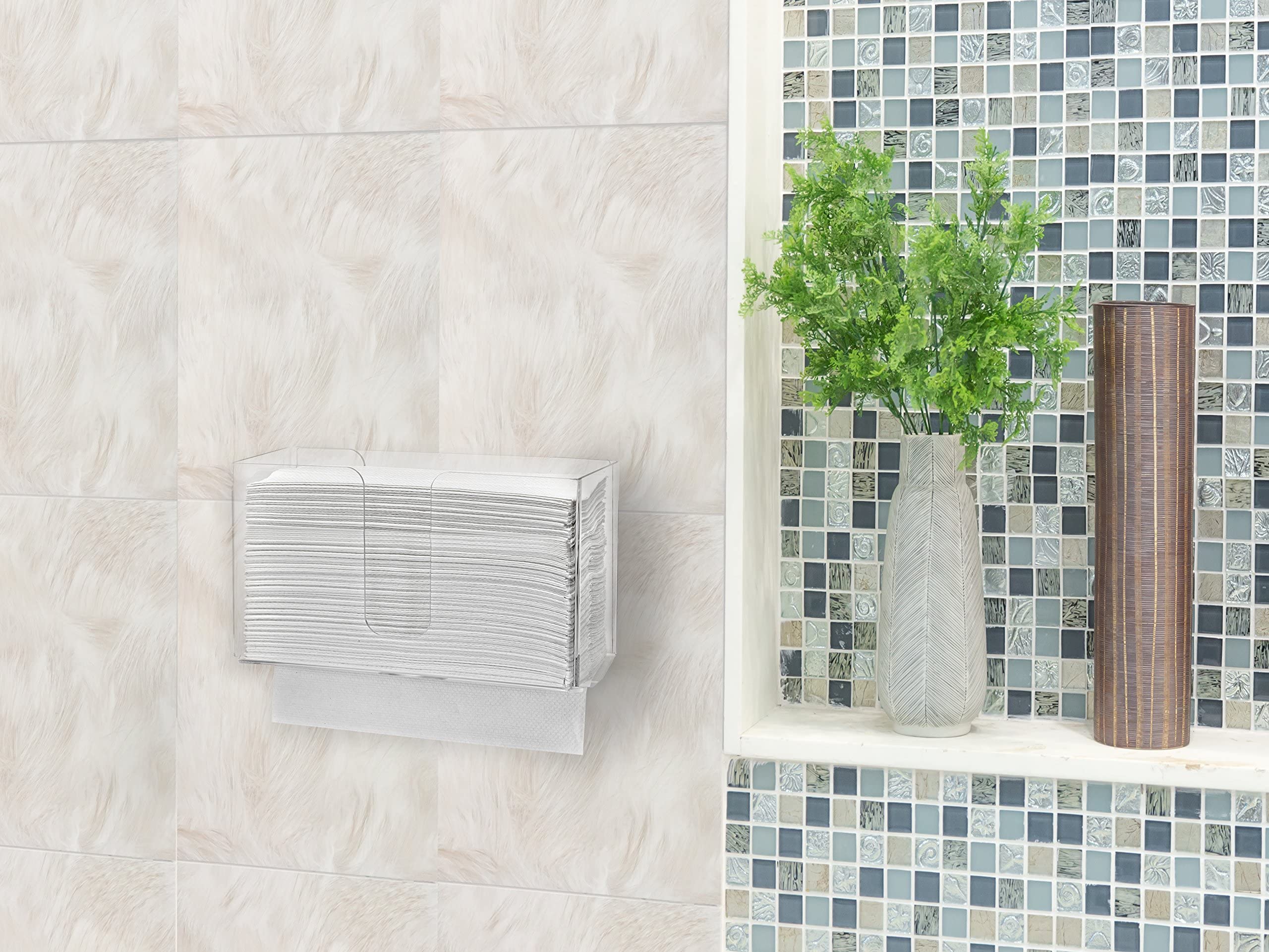 Alpine Industries Acrylic Wall-Mounted Paper Towel Dispenser - Single or Multiple Towel Retrieval - Bi Fold and C Fold (Clear)