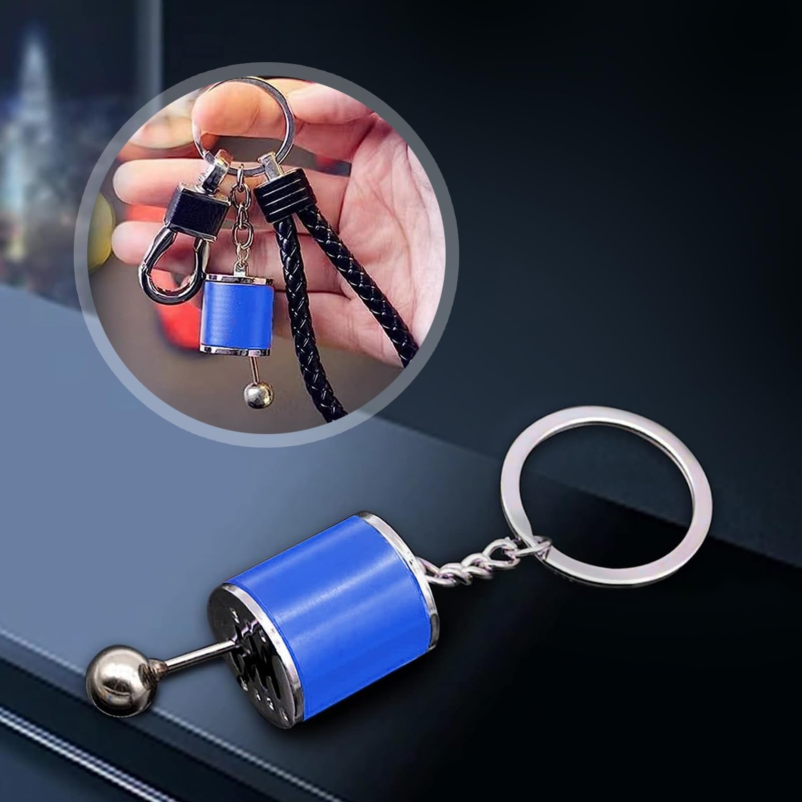 gunhunt 1 PC Car Shifter Keyring, 6 Speed Gear Key Clip, Universal Polished Metal Collectible Key Chain Creative Model (Blue)