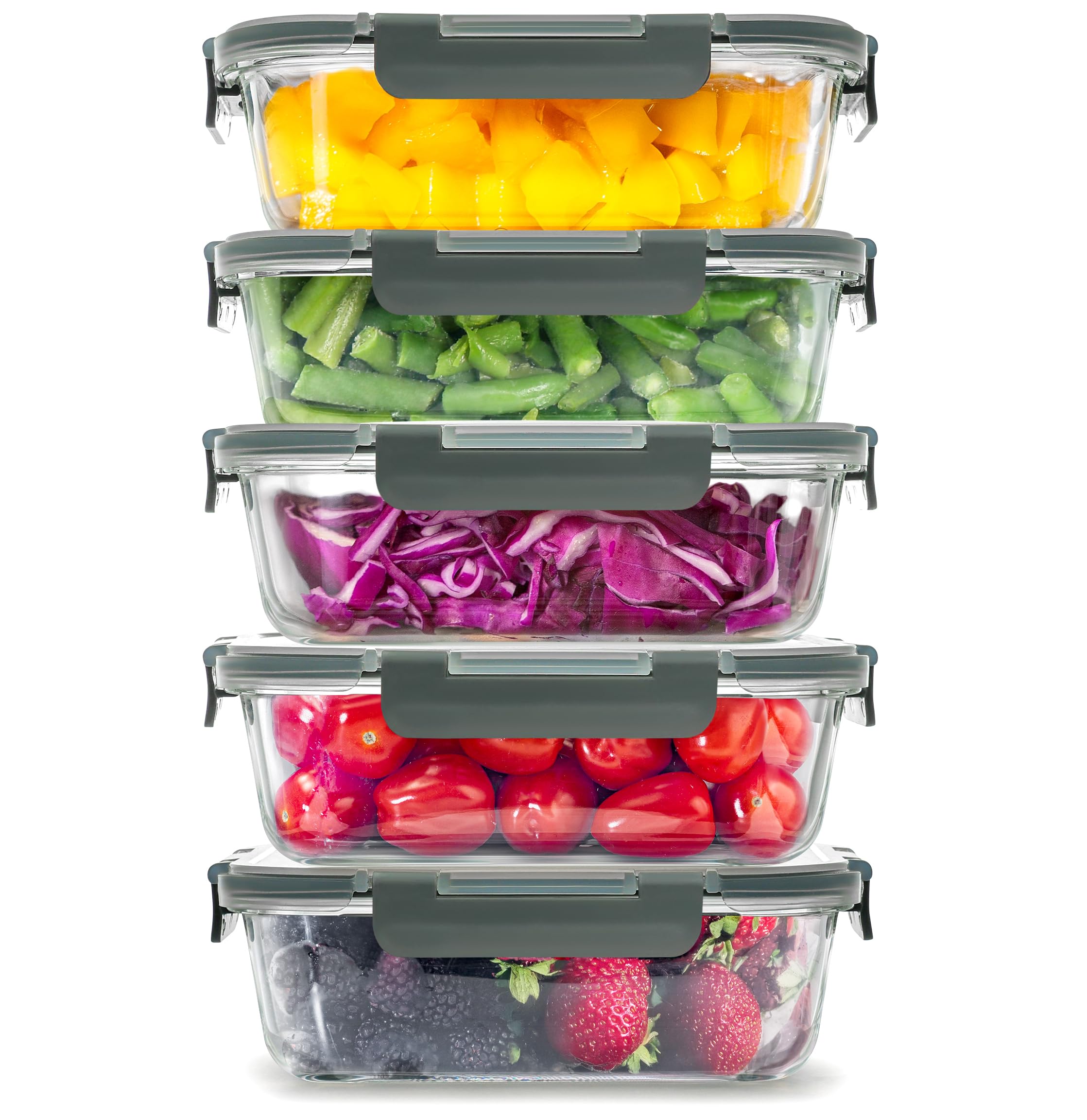 Zulay Kitchen 5 Pack Leak-Proof Glass Food Storage Containers - 36 oz Thick & Durable Glass Meal Prep Containers - Airtight Easy to Clean Glass Storage Containers With Lids