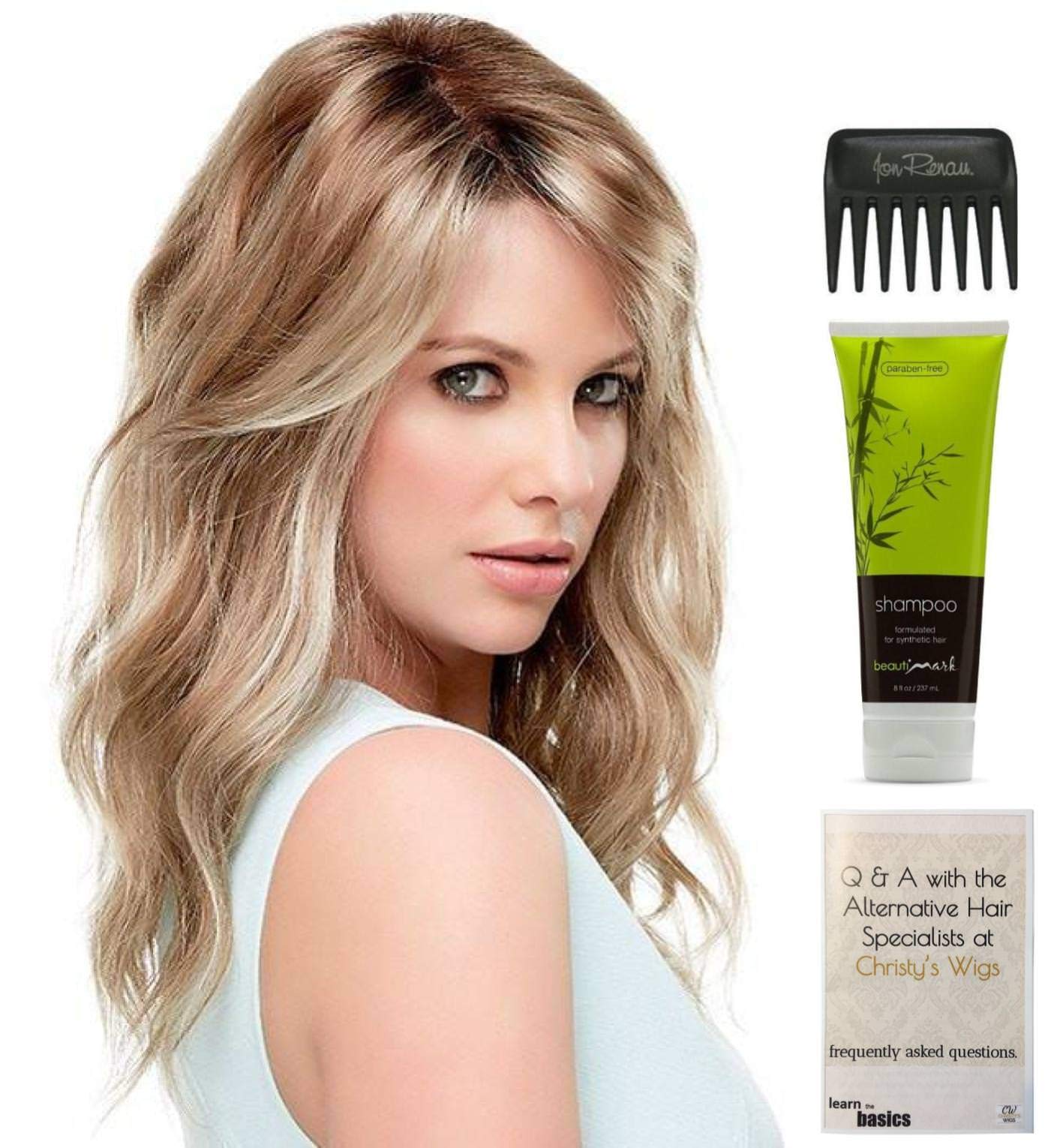 Bundle - 4 items: Rachel Wig by Jon Renau, Christy's Wigs Q & A Booklet, BeautiMark Synthetic Shampoo & Wide Tooth Comb - Color: 6F27