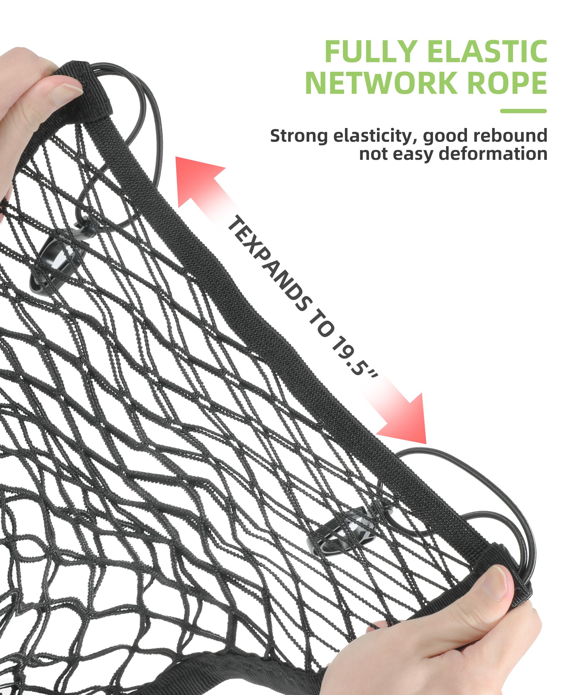 RACOONA Motorcycle Cargo Net,Car Accessories Cargo Net for Motorcycle Helmet Storage,10"X11" Elastic Double Layer Bungee Net with 4 Metal Hook
