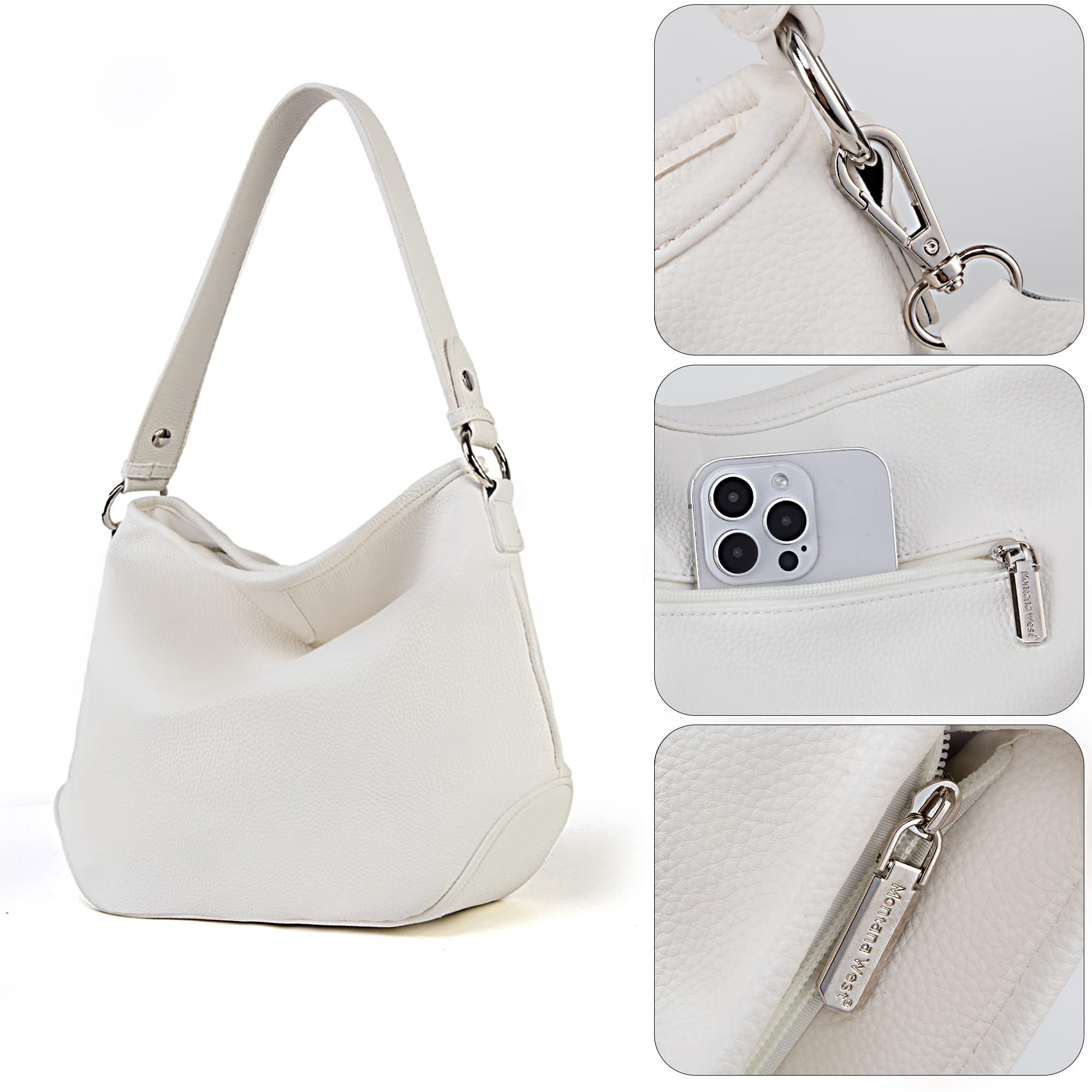 Montana West Soft Hobo Bags for Women Purses and Handbags Top Handle Shoulder Bags with Adjustable Guitar Strap MWC-085BWT
