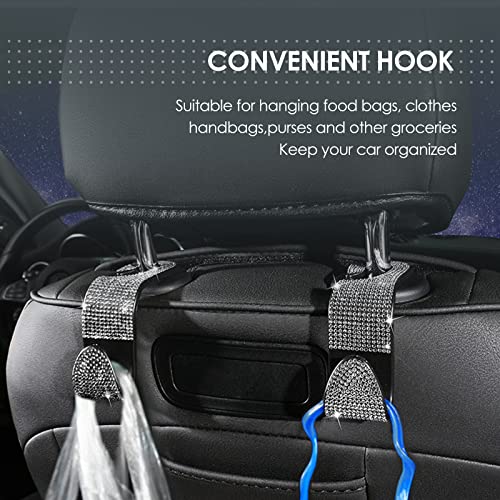 cueclue 2 PCS Car Seat Headrest Hook, Bling Rhinestone Car Storage Headrest Hanger Holder Hooks Organizer, Auto Back Seat Hangers Rear, Headrest Hooks for Purse Groceries Bag Handbag (White)