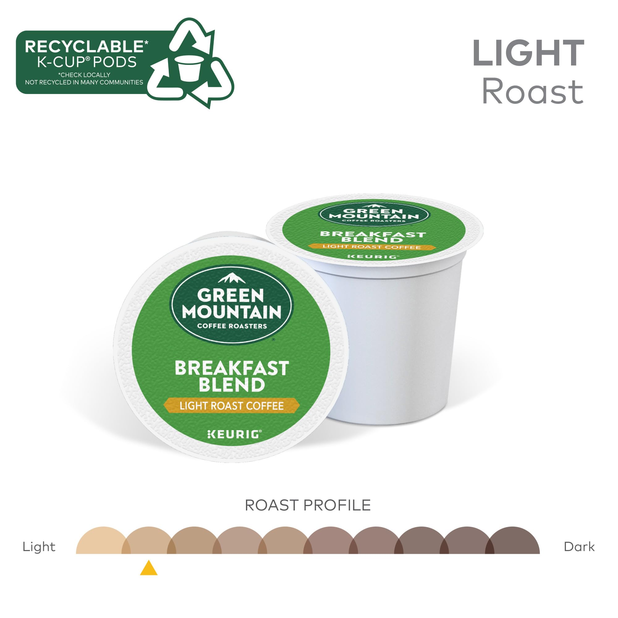 Green Mountain Coffee Roasters Breakfast Blend Single-Serve Keurig K-Cup Pods, Light Roast Coffee, 24 Count (Pack of 4)