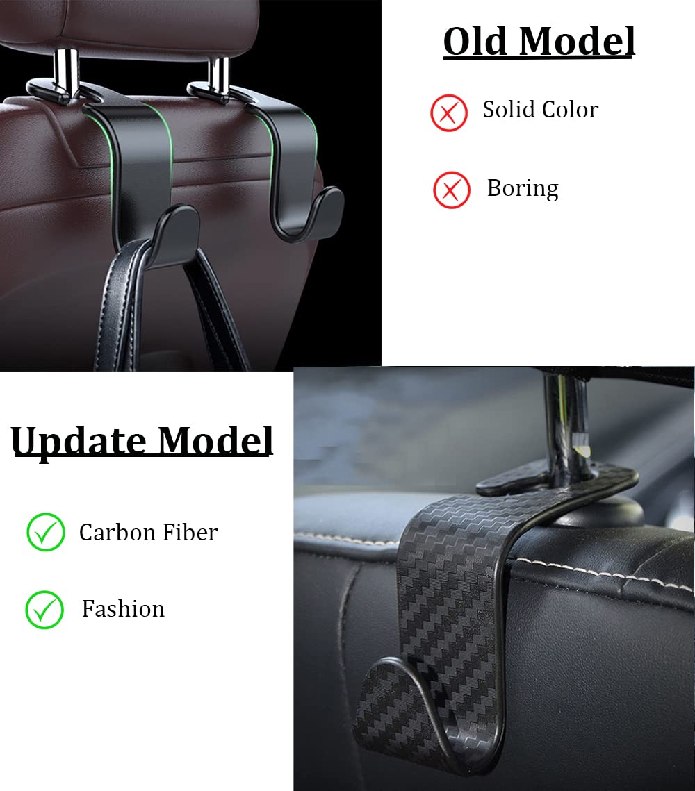 Pincuttee Car Hook for Purse and Bag 4 PCS, Universal Car Seat Hanger Seat Back Hook, Carbon Fiber Back Seat Organizer Hanger Storage Hook(Carbon Fiber)