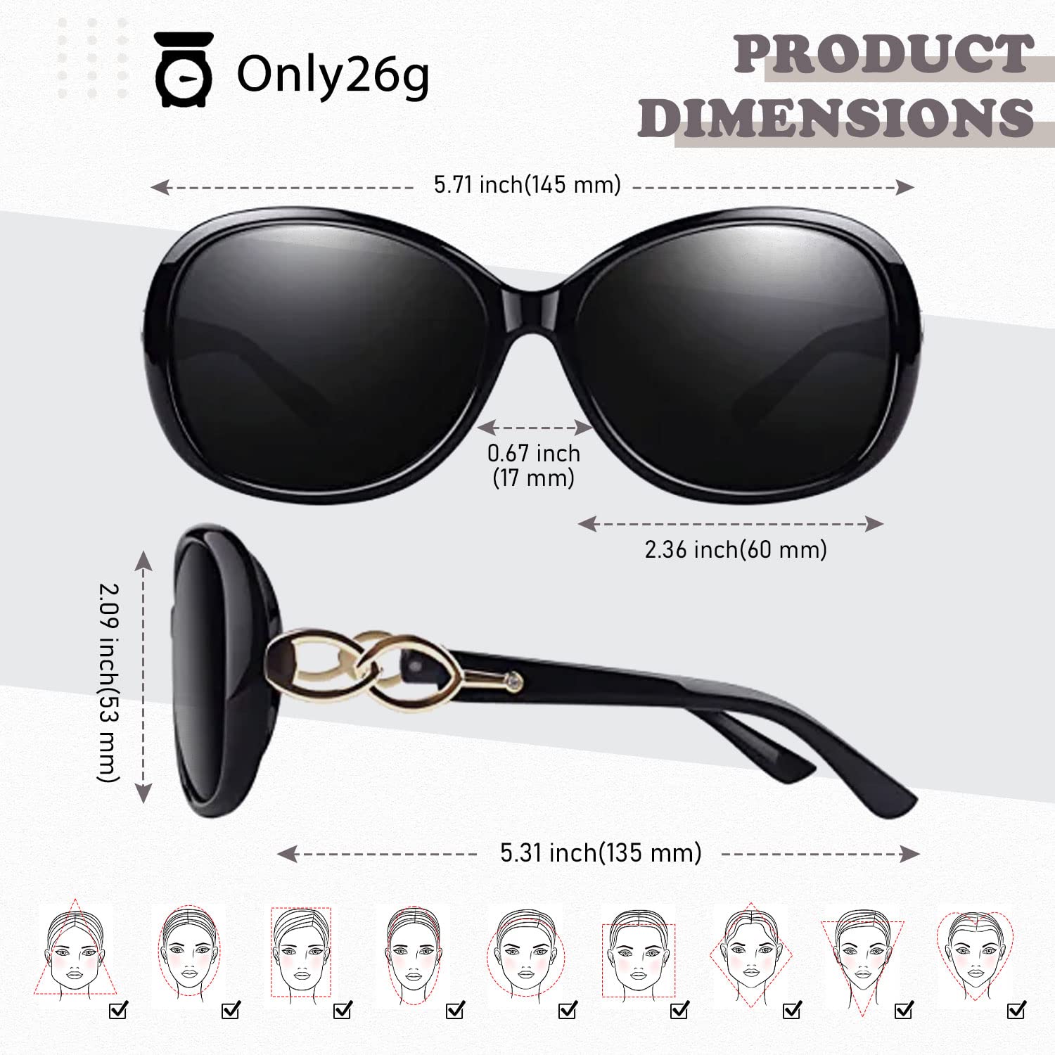 Sunier Sunglasses Womens Polarized Trendy Oversized Sun Glasses Fashion Ladies Shades 100% UV400 Protection Retro Designer Eyewear S85
