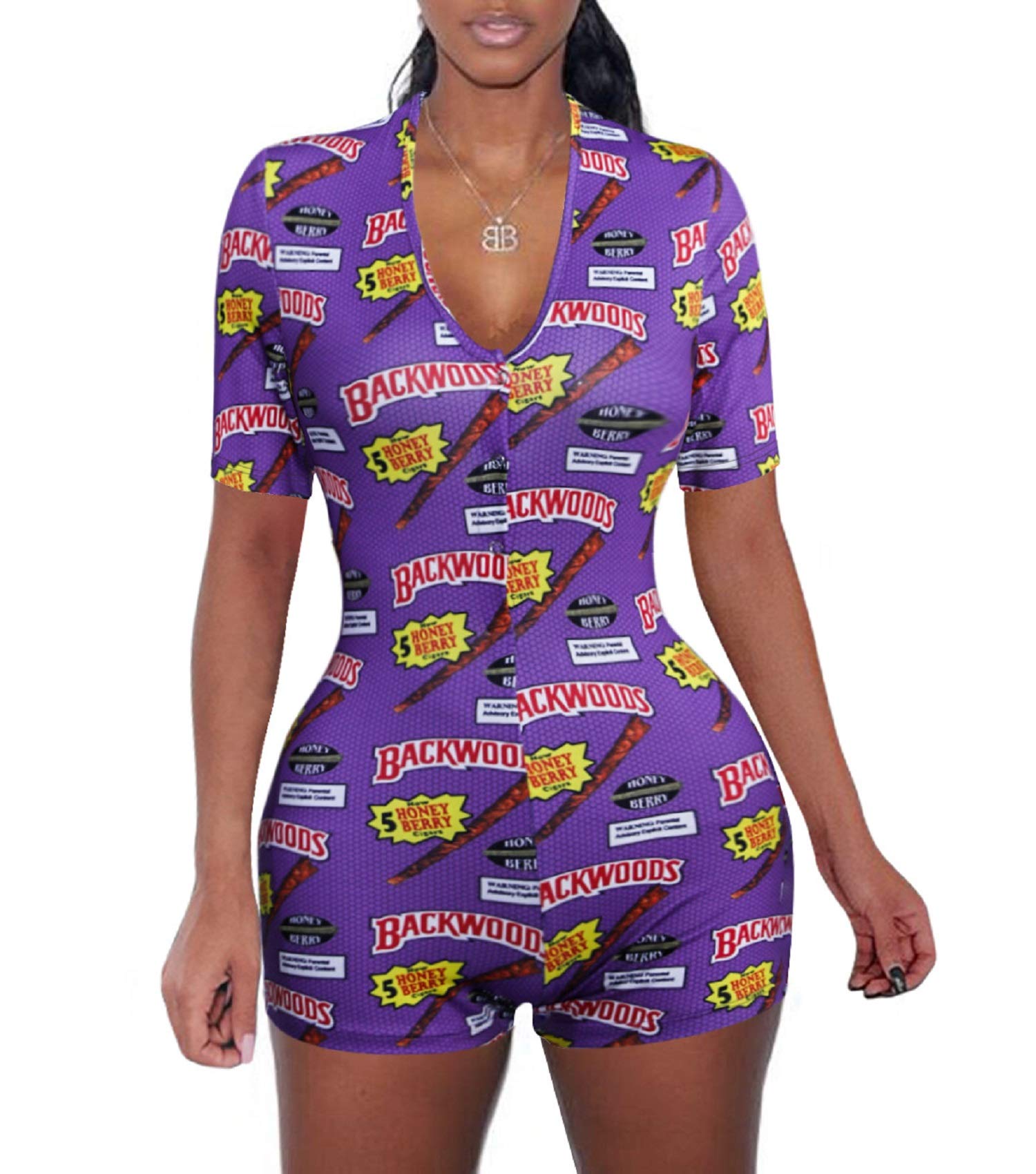 MissShorthair Short Sleeve Onesies for Women, Onesie Pajamas for Women Shorts (Backwoods Purple, XL)…