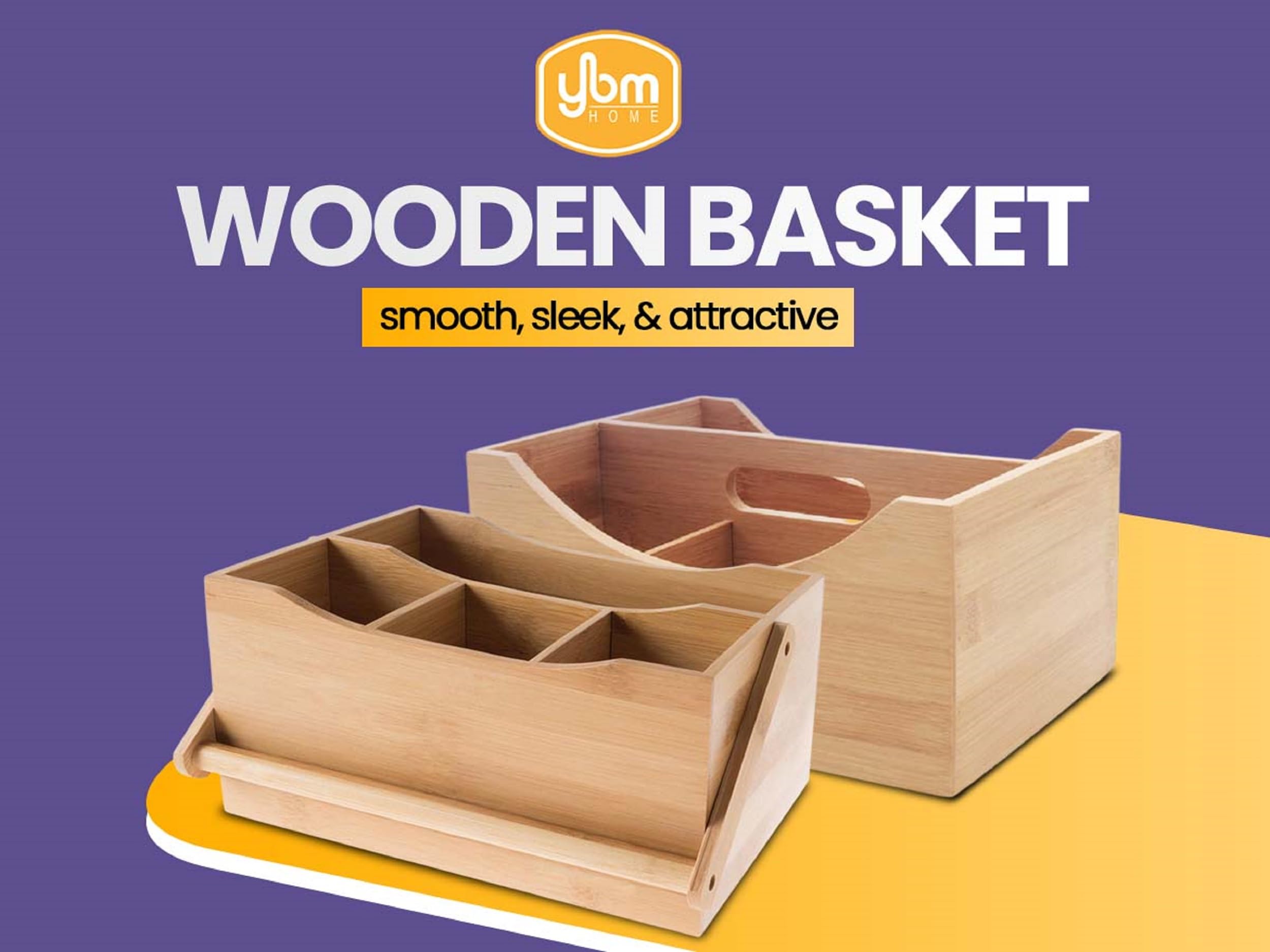 YBM HOME Bamboo Flatware Utensil Caddy with Napkin Holder and Handle, Wood Picnic Basket for Kitchen and Camping Trip, 361