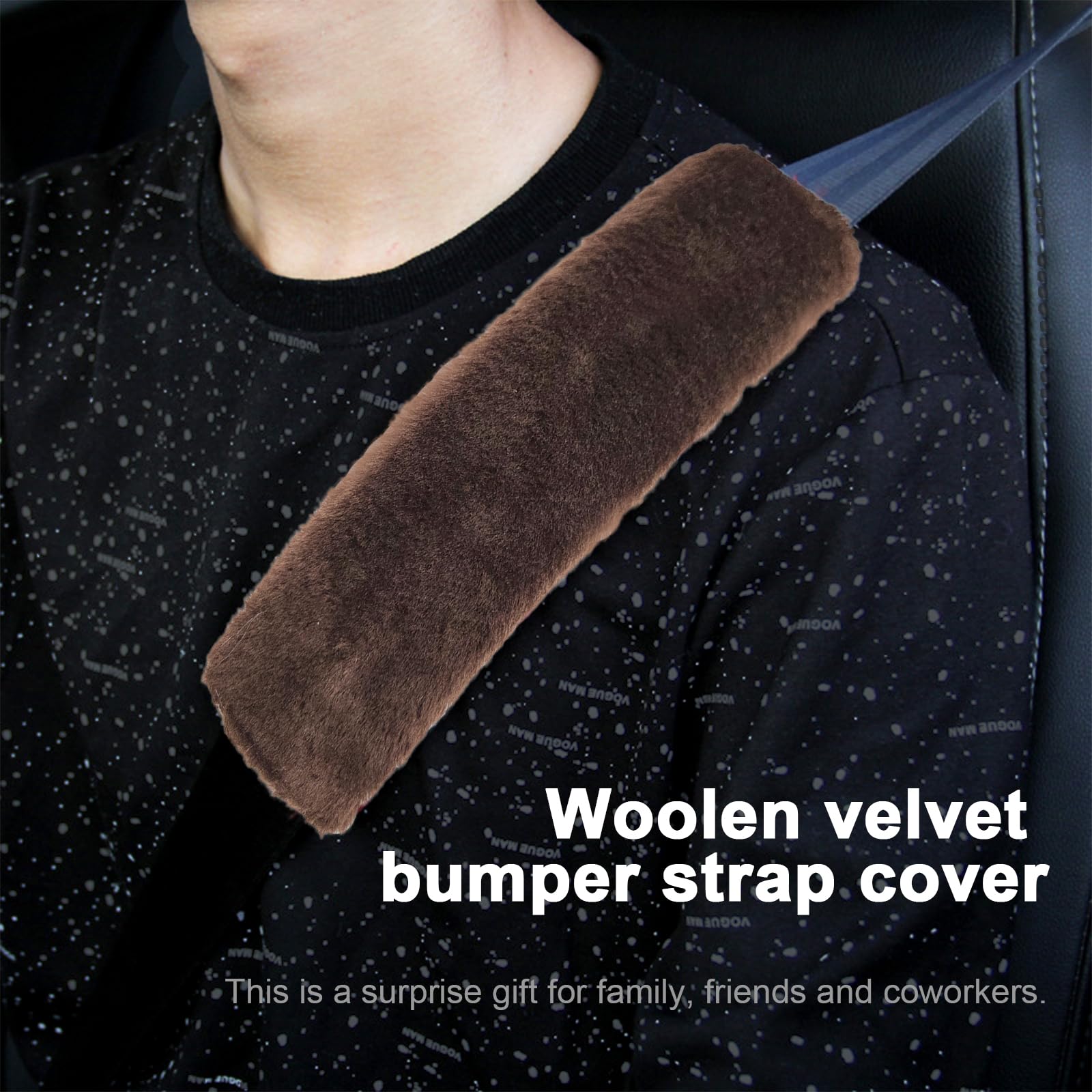Ziciner 2 Packs Car Seatbelt Covers Shoulder Pad, Universal Soft Faux Sheepskin Shoulder Cover for Comfortable Driving, Fluffy Seat Belt Protector Help to Protect Your Neck and Shoulder (Coffee)