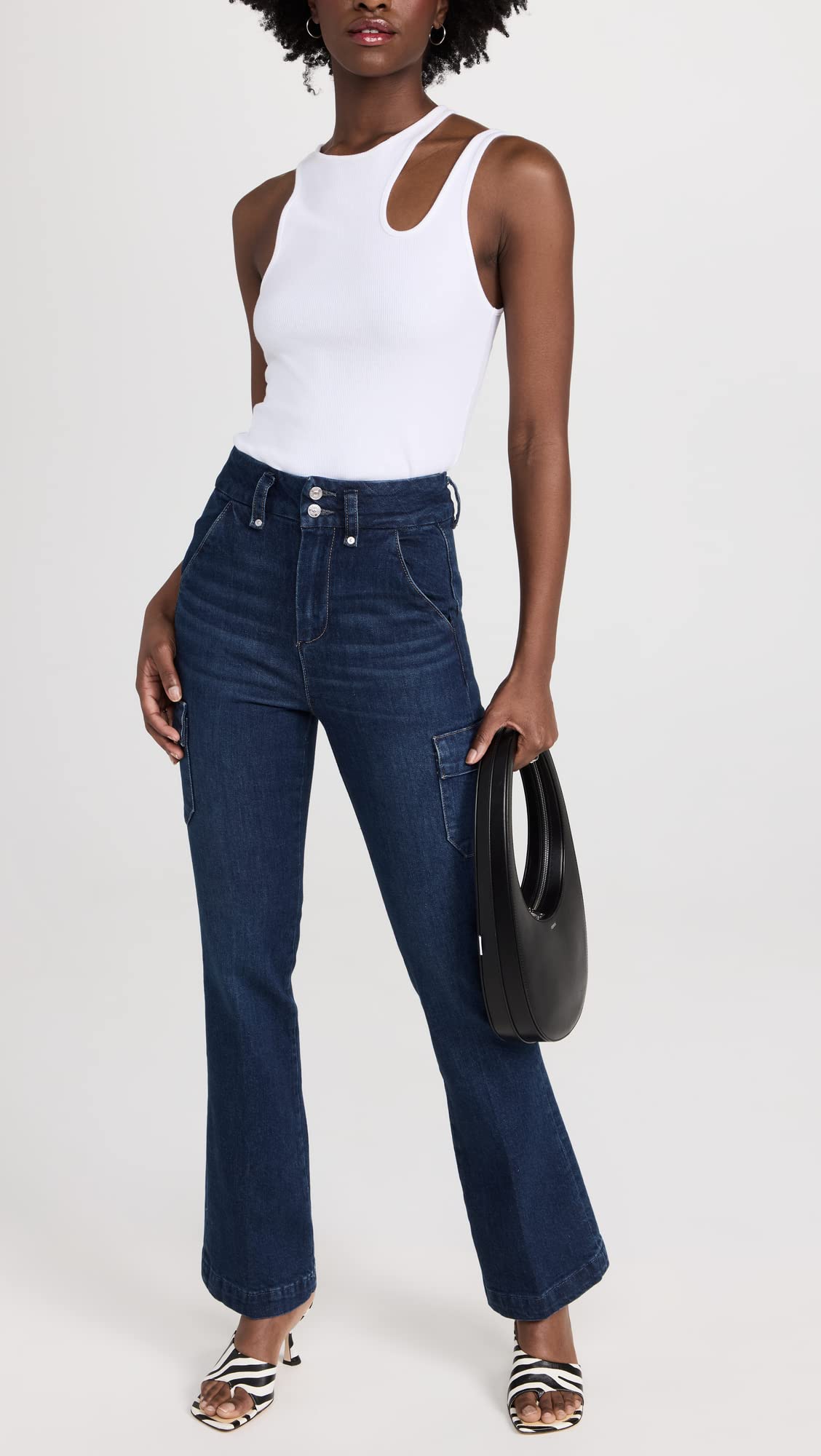 PAIGE Women's Dion 32" Jeans with Cargo Pockets, Gracie Lou, Blue, 26