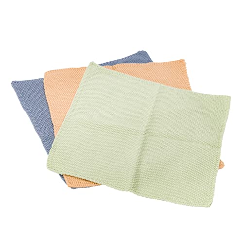 REDECKER Knitted Dish Cloth, Set of 3, Machine Washable, Orange/Green/Blue