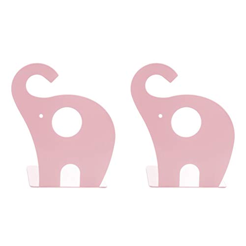 BESPORTBLE 2Pcs Kids Nonskid Bookends Heavy Duty Bookends Elephant Shaped Decorative Book Stopper Book Organizer for Shelves (Pink)