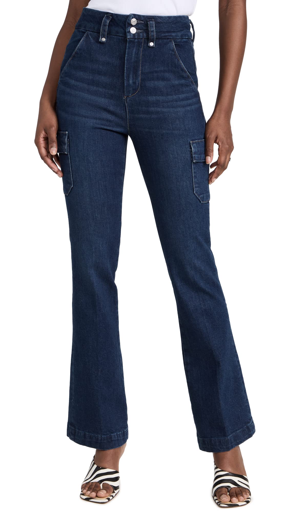 PAIGE Women's Dion 32" Jeans with Cargo Pockets, Gracie Lou, Blue, 26