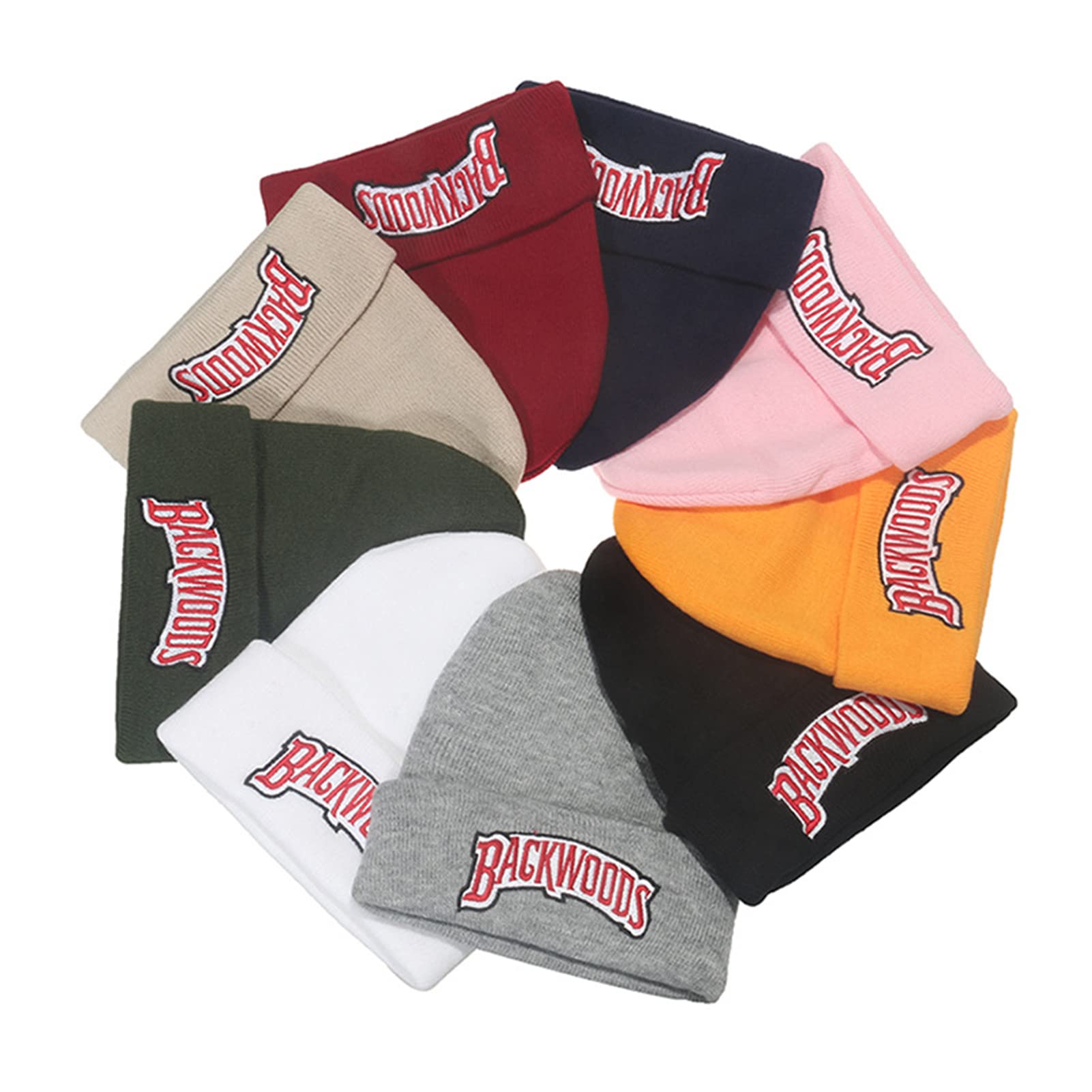 kangning 2Pack Backwoods Beanie Hat for Men Women Trendy Backwoods Cap Winter Warm Beanie Embroidered Knitted Solid Hats (One Size, Black+Pink)