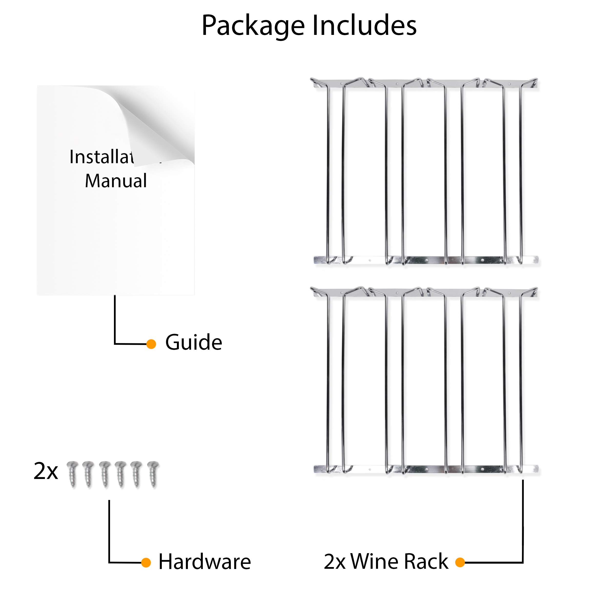 Wallniture Pinot Wine Glass Rack Under Cabinet 17" Champagne, Cocktail and Wine Glass Holder Kitchen Decor Chrome, Set of 2