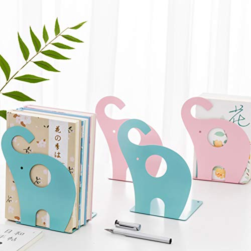 BESPORTBLE 2Pcs Kids Nonskid Bookends Heavy Duty Bookends Elephant Shaped Decorative Book Stopper Book Organizer for Shelves (Pink)