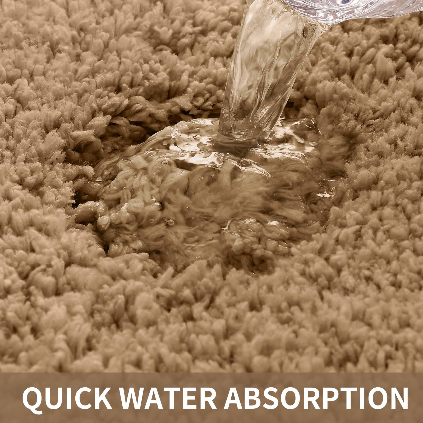 Buganda Microfiber Bathroom Contour Rug (24x20, Camel) Shaggy Soft and Absorbent, Non Slip, Thick Plush, Machine Washable U Shape Toilet Rug for Bathroom
