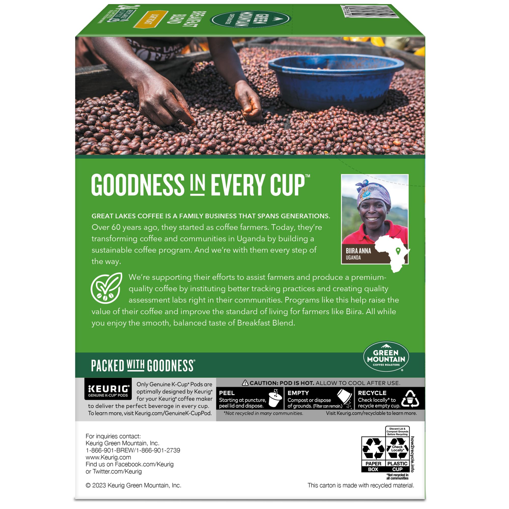 Green Mountain Coffee Roasters Breakfast Blend Single-Serve Keurig K-Cup Pods, Light Roast Coffee, 24 Count (Pack of 4)
