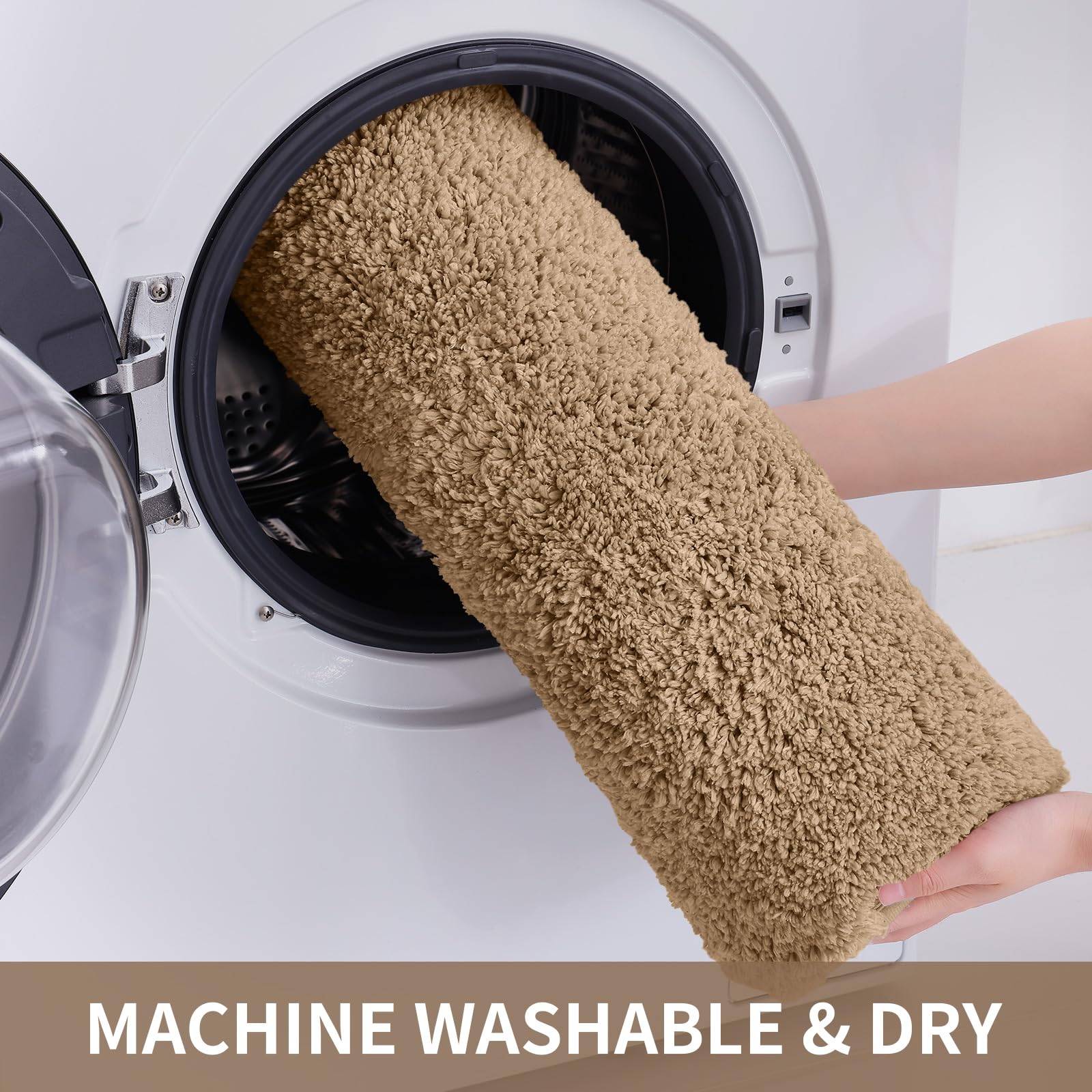 Buganda Microfiber Bathroom Contour Rug (24x20, Camel) Shaggy Soft and Absorbent, Non Slip, Thick Plush, Machine Washable U Shape Toilet Rug for Bathroom