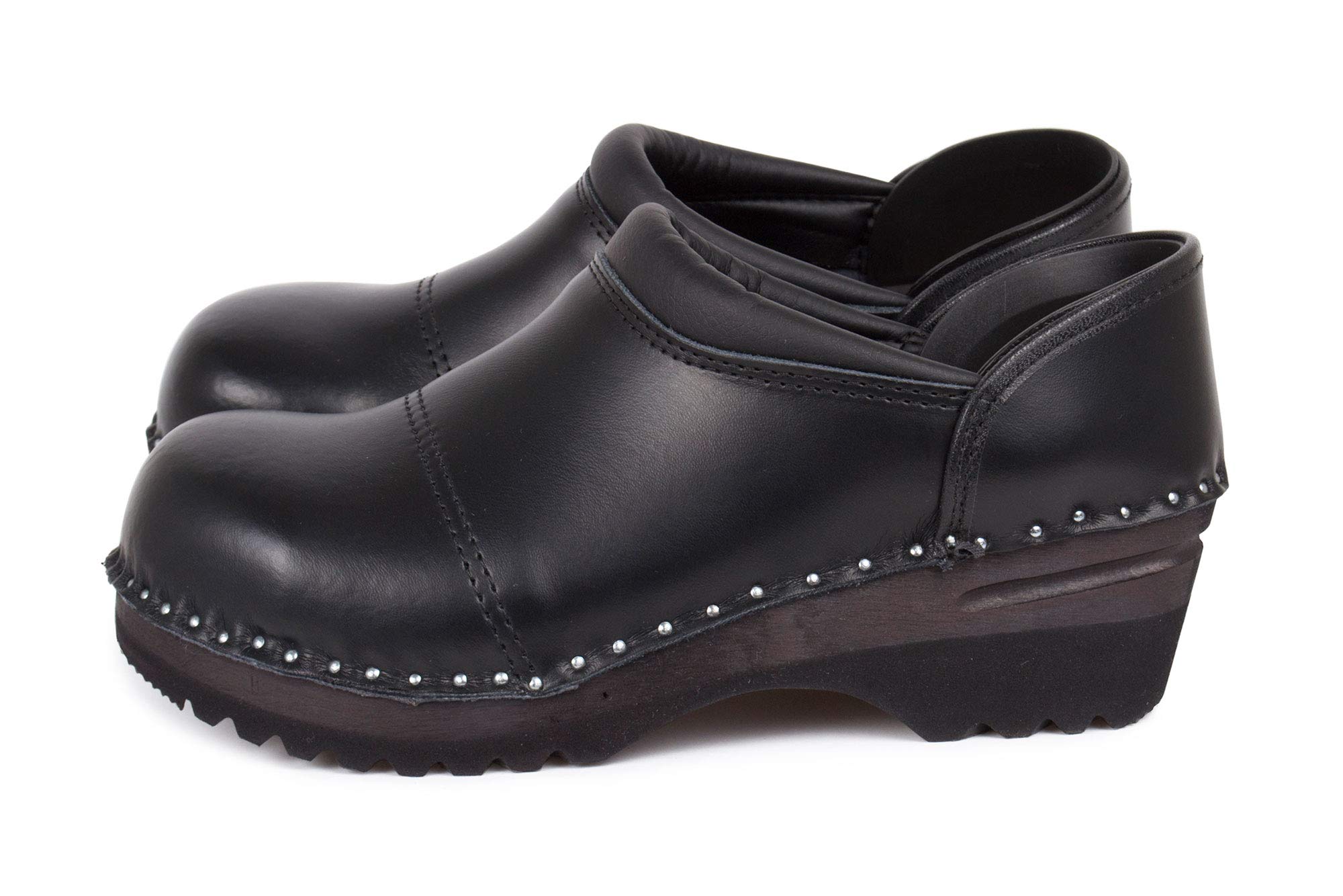 Troentorp Clogs, Picasso Bastad Slip On Steel Toe Non Slip Womens Leather Wooden Nursing Chef Work Swedish Clogs Black US 9 (EU 39)