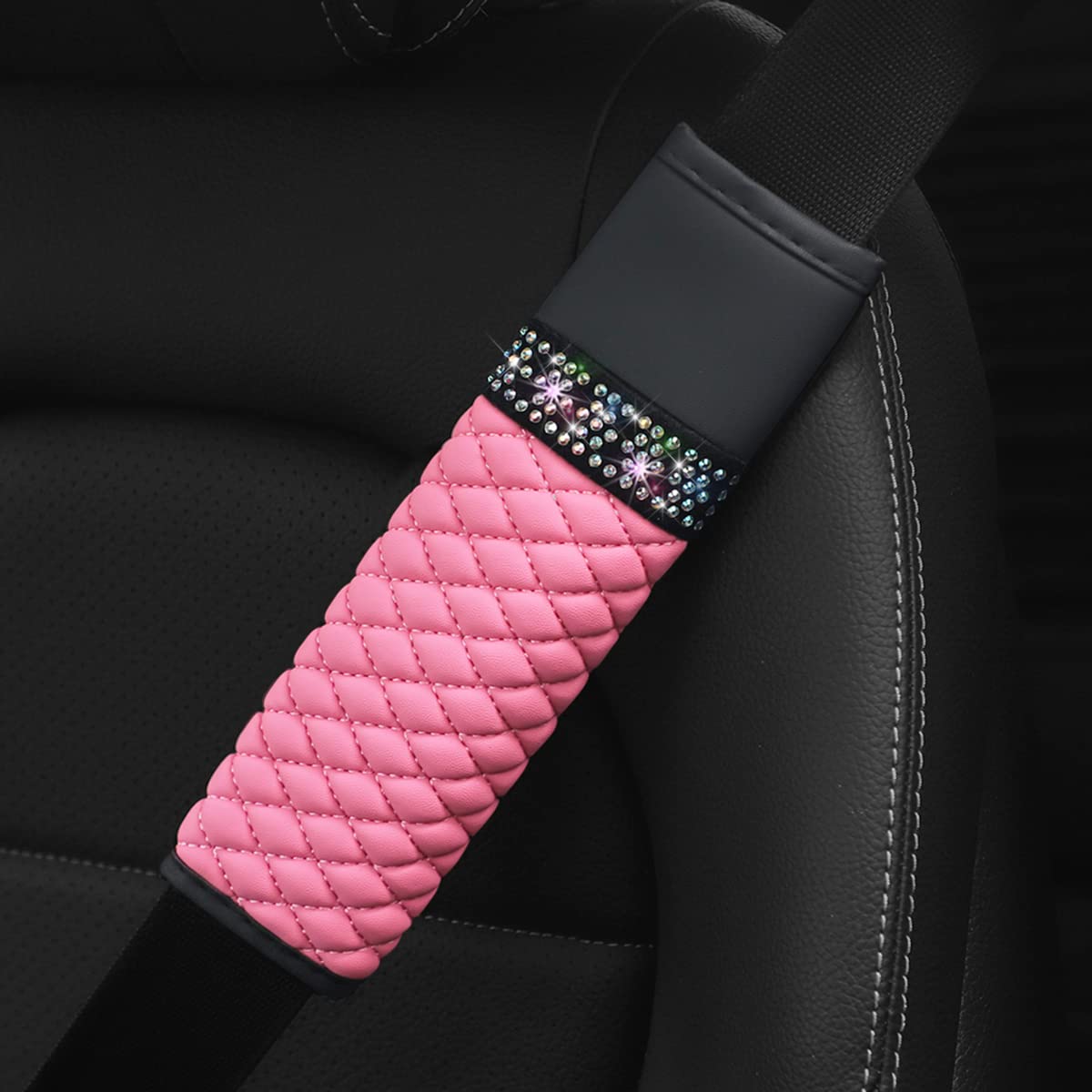 zipelo 2 Pcs Auto Seat Belt Cover, Breathable Leather Shoulder Pads Protect Your Neck, Harness Pads Strap for a More Comfortable Driving, Car Accessories Compatible with Adults Kids (Pink)