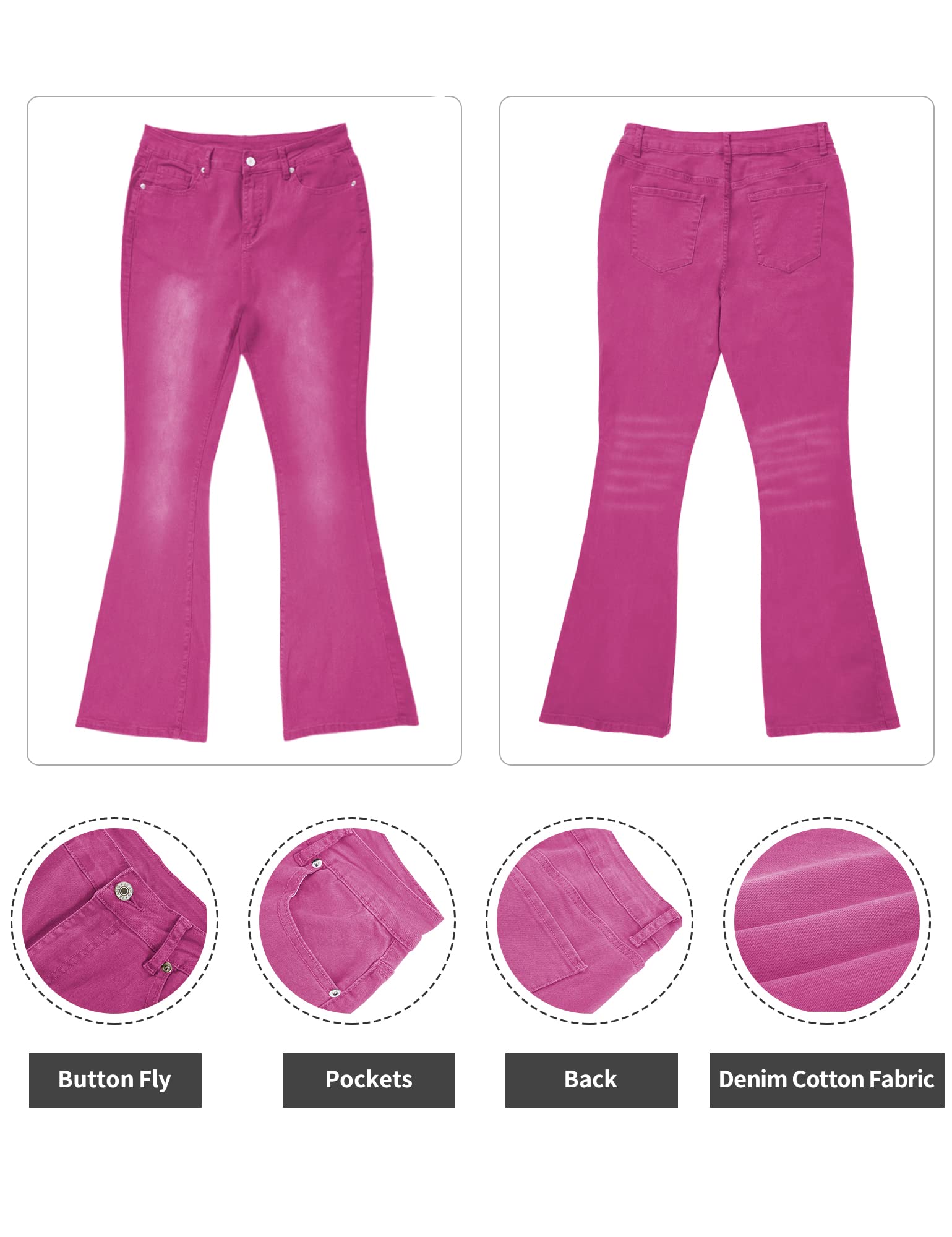 Koinshha Womens High Waisted Jeans Flare Stretch Boyfriend Casual Bootcut Denim Pants Pink