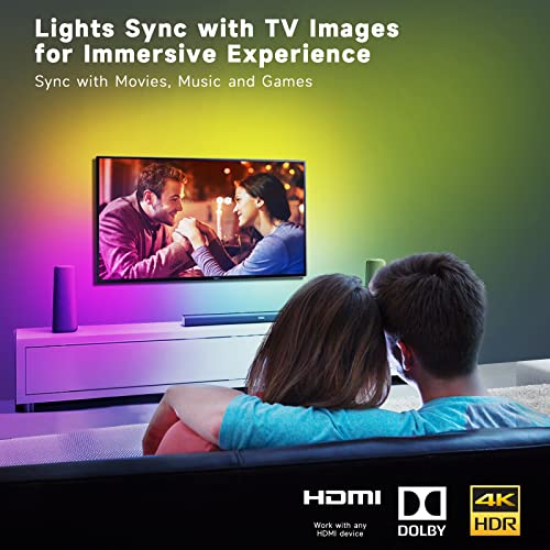 COMSYNC Immersion TV LED Backlights Kit & HDMI 2.0 Sync Box, RGBIC Wi-Fi TV Light Strip for 55-65 inch TVs PC, Works with Alexa & Google Assistant, App Control, Sync with TV, Music and Gaming, 4K HDR