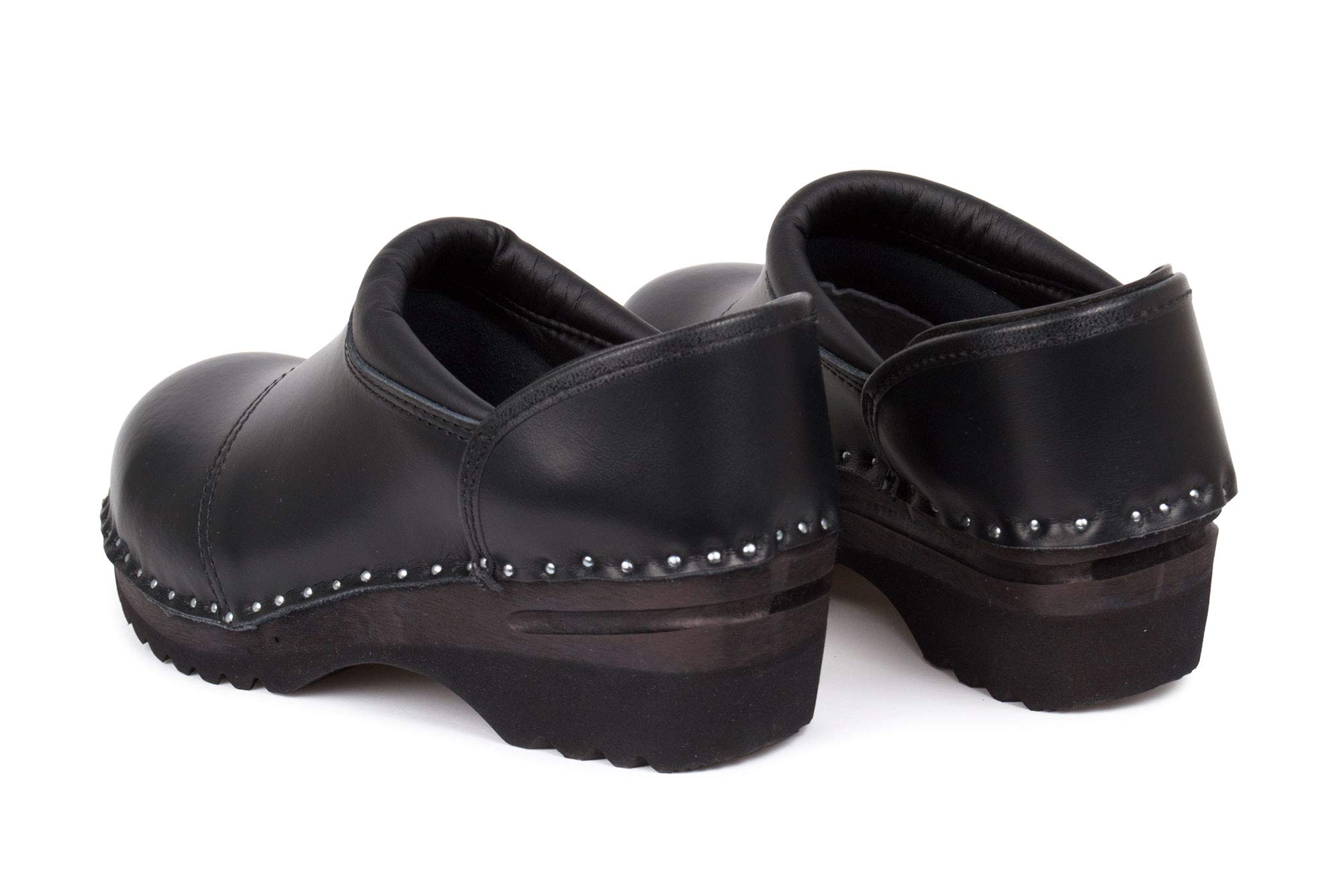 Troentorp Clogs, Picasso Bastad Slip On Steel Toe Non Slip Womens Leather Wooden Nursing Chef Work Swedish Clogs Black US 9 (EU 39)