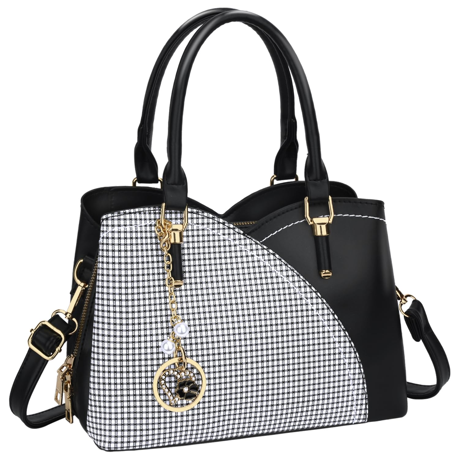 KKXIU Triple Compartments Purses and Handbags for Women Fashion Ladies Satchel Shoulder Top Handle Bag (1-Black)