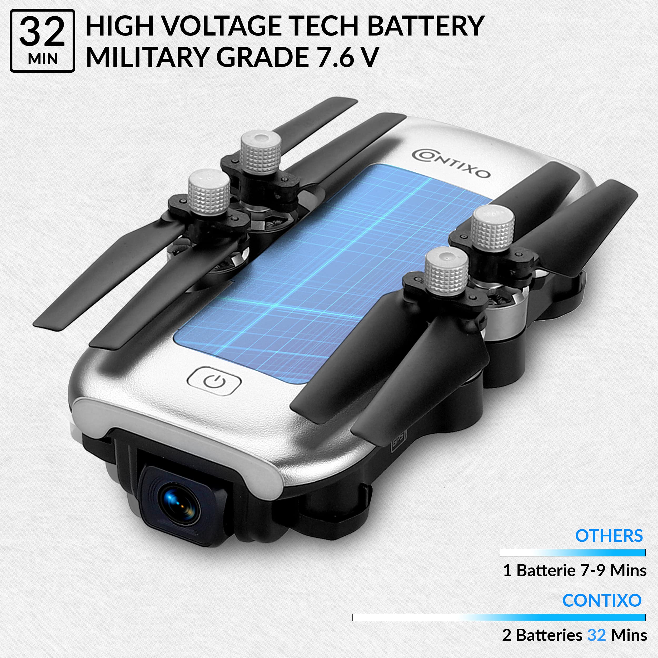 Contixo F30 Drone for Kids and Adults WiFi 4K UHD Camera and GPS,FPV Quadcopter for Beginners,Foldable Mini Drone,Brushless Motor,Follow Me,Two Batteries and Carrying Case Included
