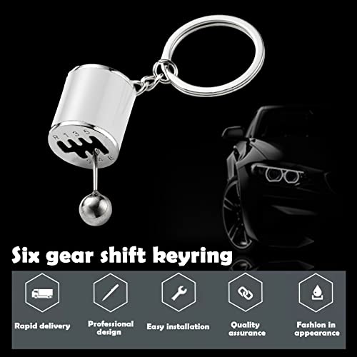 cueclue 1 Pack Car Shifter Keyring, Polished Metal Key Chain Model, 6 Speed Gear Key Clip, Universal Mini Keychain (Silver)