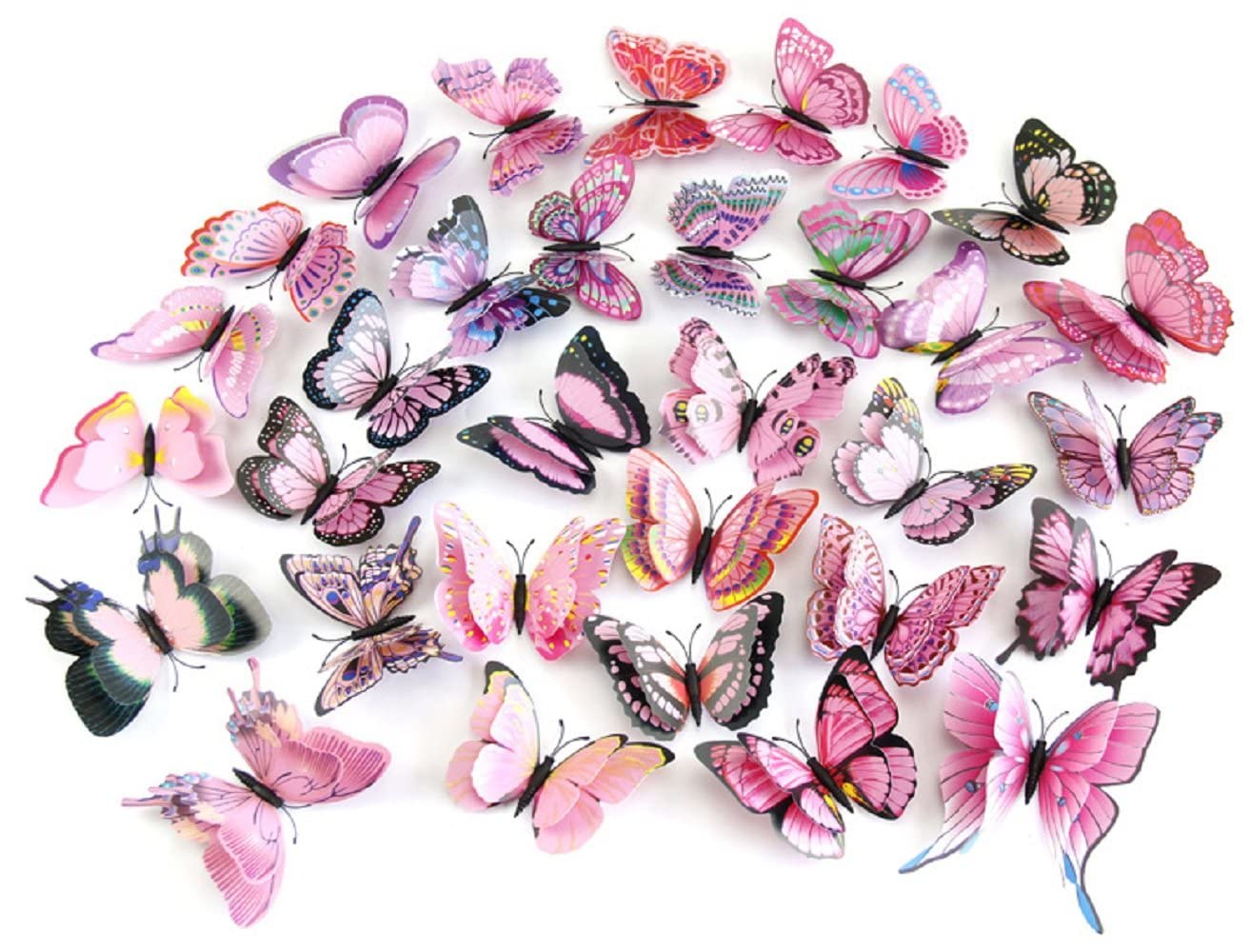 DaGou Mixed of 12PCS 3D Pink Butterfly Wall Stickers Decor Art Decorations¡­ (2*Pink)