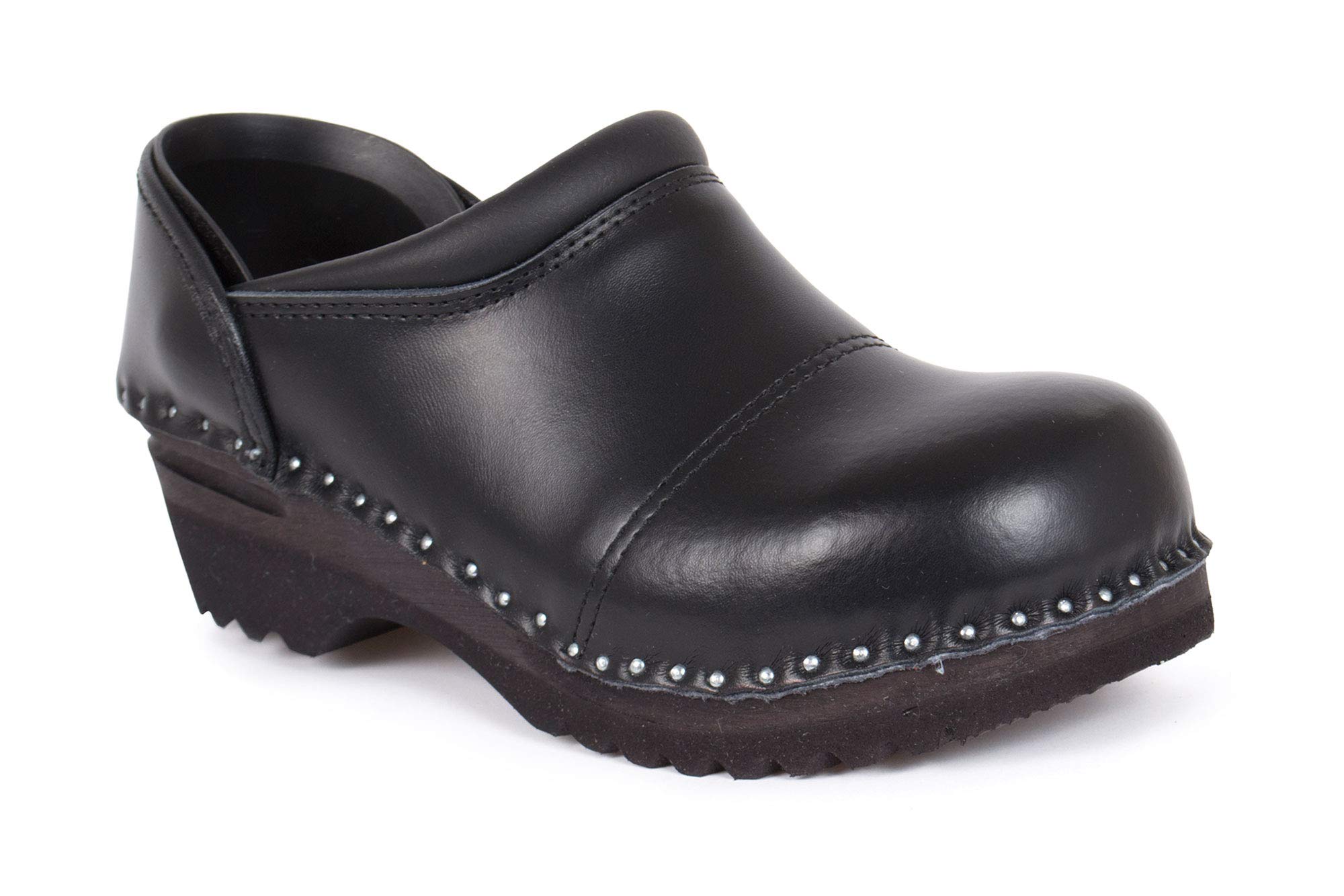 Troentorp Clogs, Picasso Bastad Slip On Steel Toe Non Slip Womens Leather Wooden Nursing Chef Work Swedish Clogs Black US 9 (EU 39)