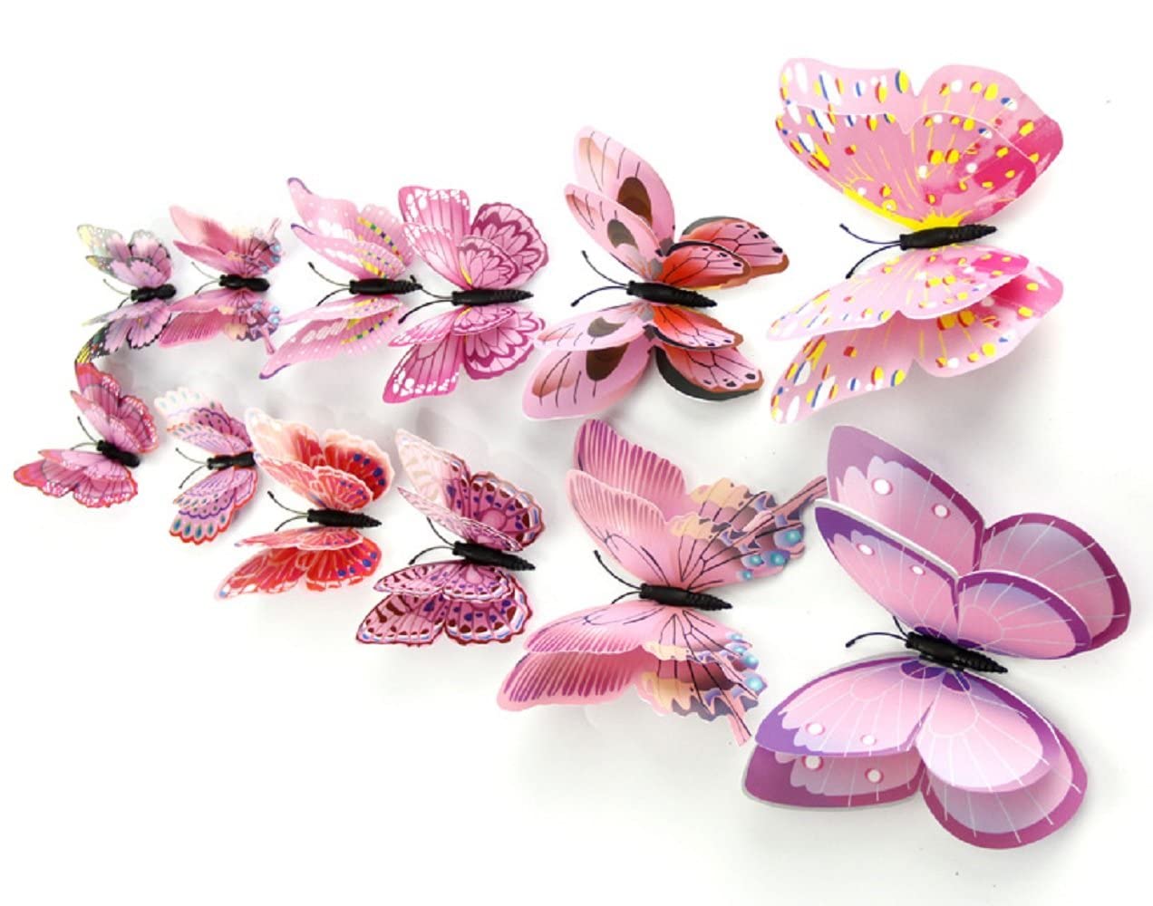 DaGou Mixed of 12PCS 3D Pink Butterfly Wall Stickers Decor Art Decorations¡­ (2*Pink)