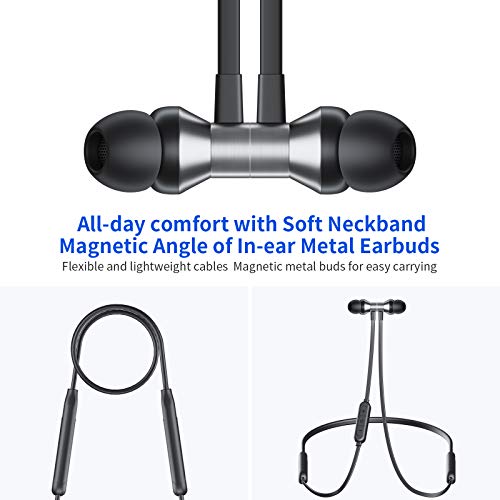 VOXii Bluetooth Headphones, Wireless Neckband Headphones, Extra Ultra Bass, V5.0 Bluetooth, Clear Calls with Perfect Noise Isolation, 12H Playtime for Workout, Running, Driving