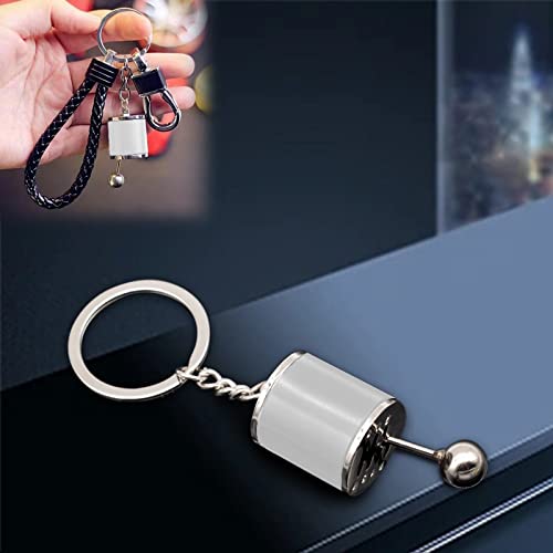 cueclue 1 Pack Car Shifter Keyring, Polished Metal Key Chain Model, 6 Speed Gear Key Clip, Universal Mini Keychain (Silver)