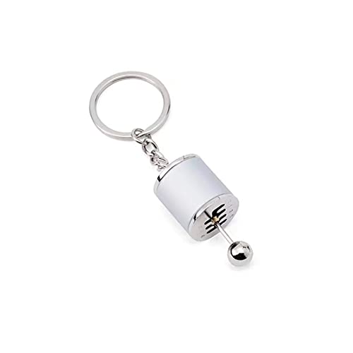 cueclue 1 Pack Car Shifter Keyring, Polished Metal Key Chain Model, 6 Speed Gear Key Clip, Universal Mini Keychain (Silver)