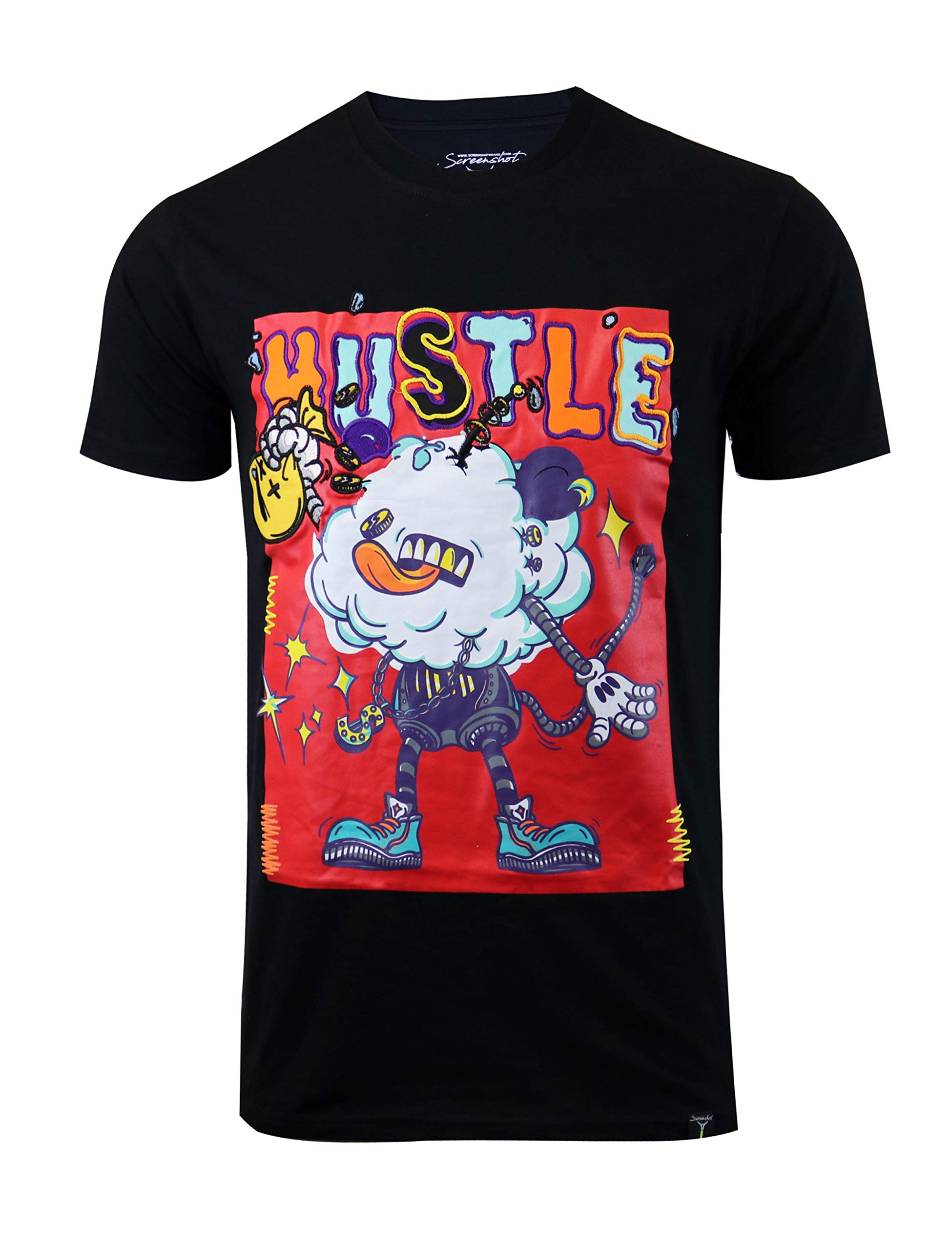 SCREENSHOTBRAND-S11024 Mens Hip-Hop Premium Hipster Tee Hustle Tongue Cartoon Character Print T-Shirt-Black-Small