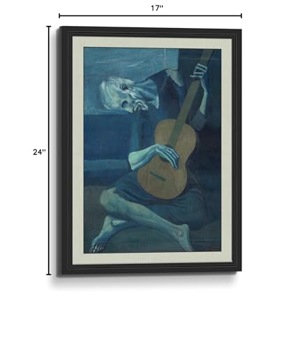 3D Print simulation hand painted texture on canvas painting Framed 3D Giclee Print Wall Art Textured. Pablo Picasso Famous classic The Old Guitarist. Home Decoration UNIQUE INNOVATION Patent pending