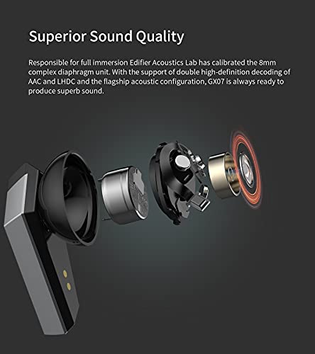 HECATE by Edifier GX07 Wireless Gaming Earbuds, Active Noise Cancelling Bluetooth Earbuds with 6 Microphones, LHDC/AAC, Ultra Low Latency, Dual Modes, App Control, RGB Light, 32.5h Playtime - Grey