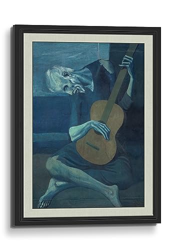 3D Print simulation hand painted texture on canvas painting Framed 3D Giclee Print Wall Art Textured. Pablo Picasso Famous classic The Old Guitarist. Home Decoration UNIQUE INNOVATION Patent pending
