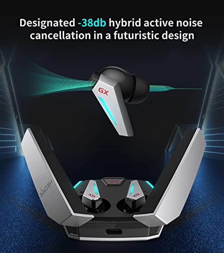 HECATE by Edifier GX07 Wireless Gaming Earbuds, Active Noise Cancelling Bluetooth Earbuds with 6 Microphones, LHDC/AAC, Ultra Low Latency, Dual Modes, App Control, RGB Light, 32.5h Playtime - Grey