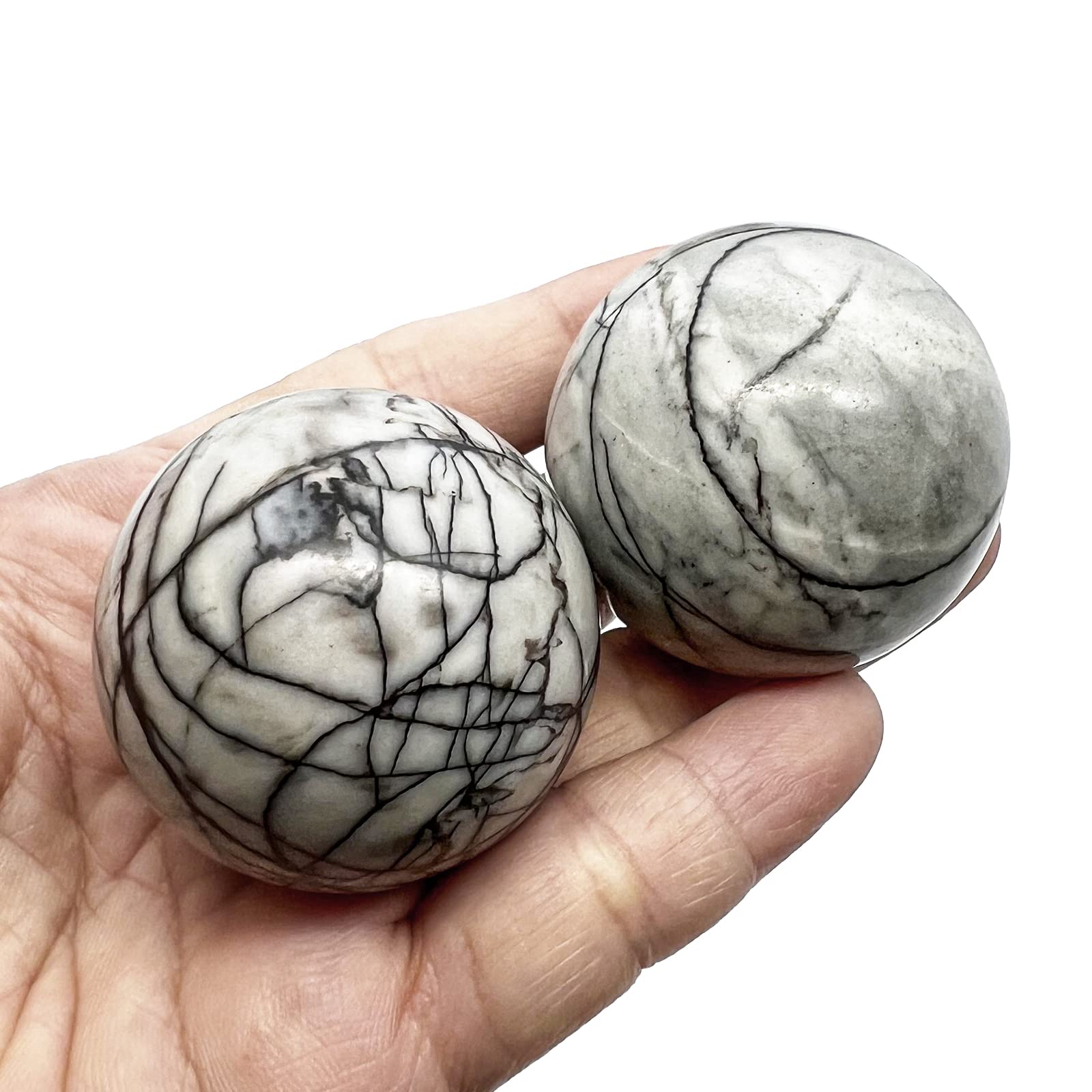 Neyisaa 1.5"(40mm) Ball Sphere Figurine with Wood Stand, Polished Natural Gemstone Crystal Balls Sculpture Fengshui Healing Decoration, Picasso