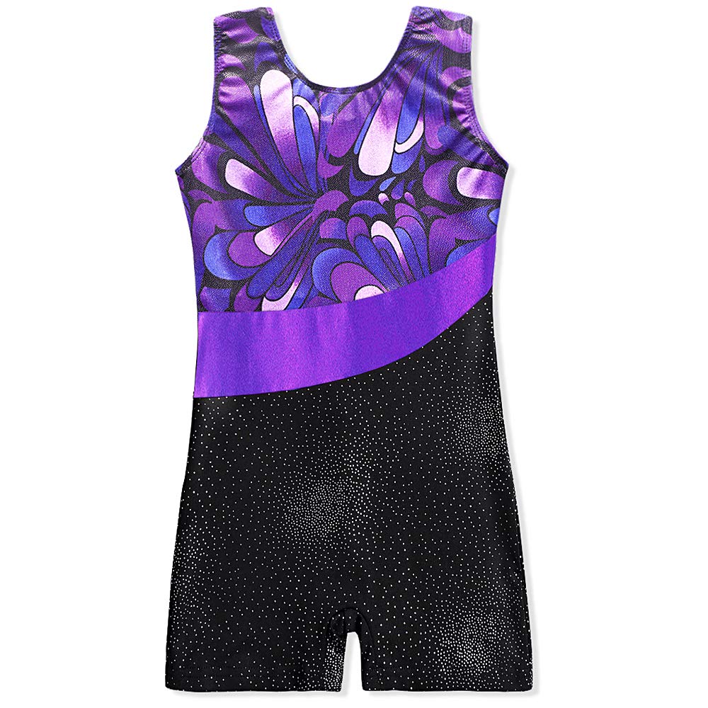 Girls Biketards Gymnastics Shorts for Girls 4t 5t Sparkle Butterfly Flowers Pattern Sleeveless Biketards Hotpink Black (Purple, 110(4-5 years old))