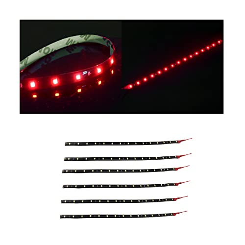 Car LED Strip Light, DC 12V Waterproof Light Strip for Cars, 6PCS 15 SMD Cuttable Connectable Car Underglow Decoration, Led Interior Exterior Lights Strip for Bedroom Mirror Kitchen (Red)